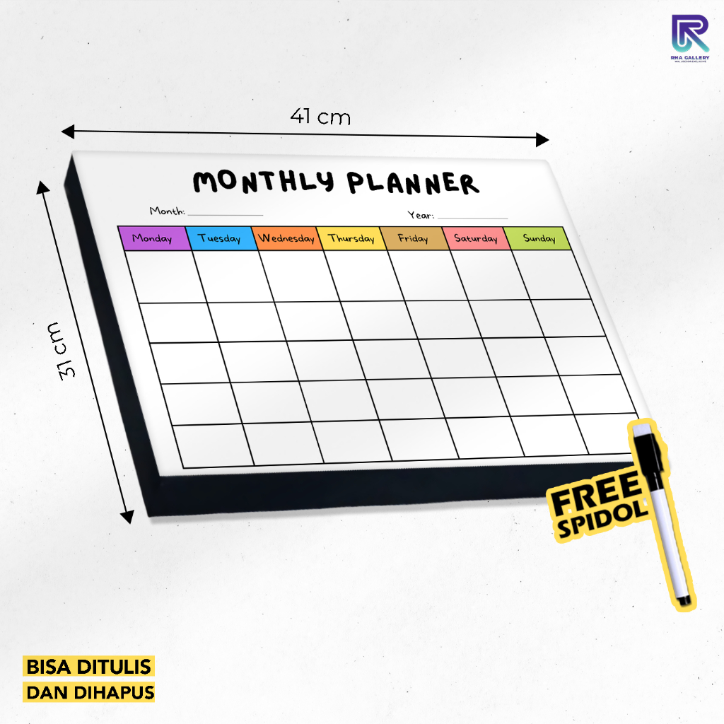 Jual RHA GALLERY Papan Tulis Monthly Planner Aesthetic Agenda Bulanan ...