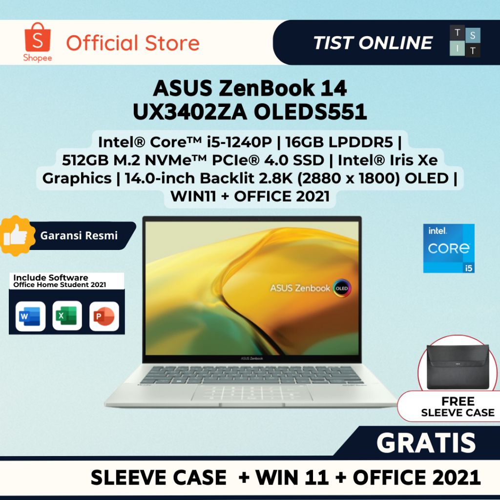 Jual ASUS ZenBook 14 UX3402ZA OLEDS551 I5-1240P 16GB 512GB OLED ...