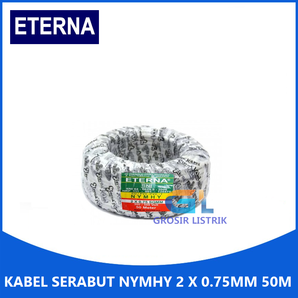 Jual Kabel Eterna NYMHY 2 x 0.75 MM 50 M Serabut Tembaga 2x0.7.5 0.75MM 0,75MM 50M Original ...