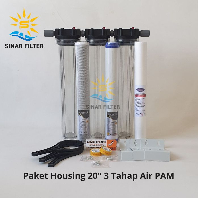 Jual Paket Filter Air Ledeng 3 Housing 20" Clear (Sediment, GAC &CTO ...