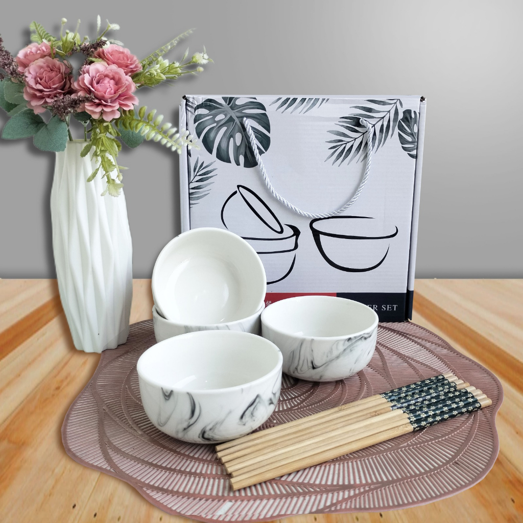 Jual Nexxio Mangkok Set Premium Sumpit Isi 4Pc Peralatan Makan ...