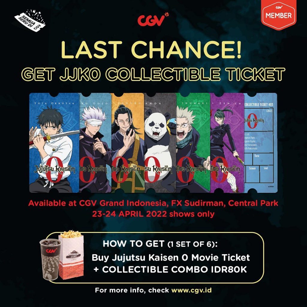 Jual Collectible Ticket Jujutsu Kaisen 0 Card Official CGV | Shopee ...