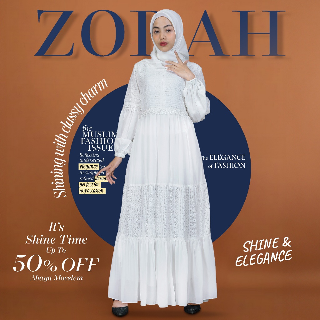 Jual ZORAH • Gamis putih brokat wanita simple elegan busui & wudhu ...