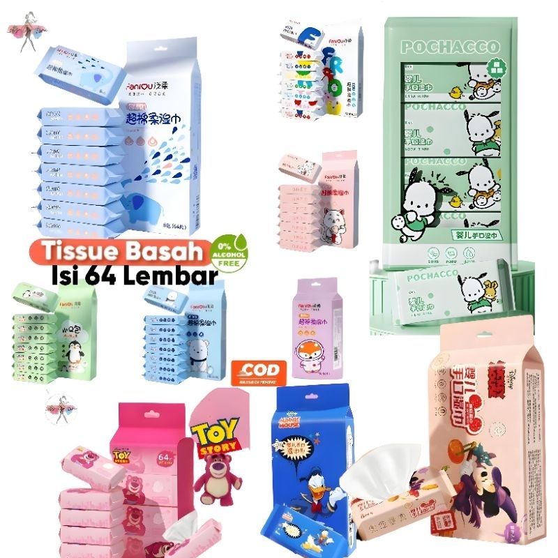 Jual Tissue Basah mini Tisu basah karakter Wet Wipes 1Pack isi 8 mini ...