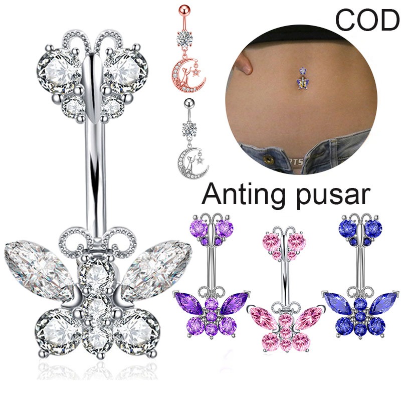 Jual anting pusar Baru Zirkon belly piercing kupu kupu piercing perut ...