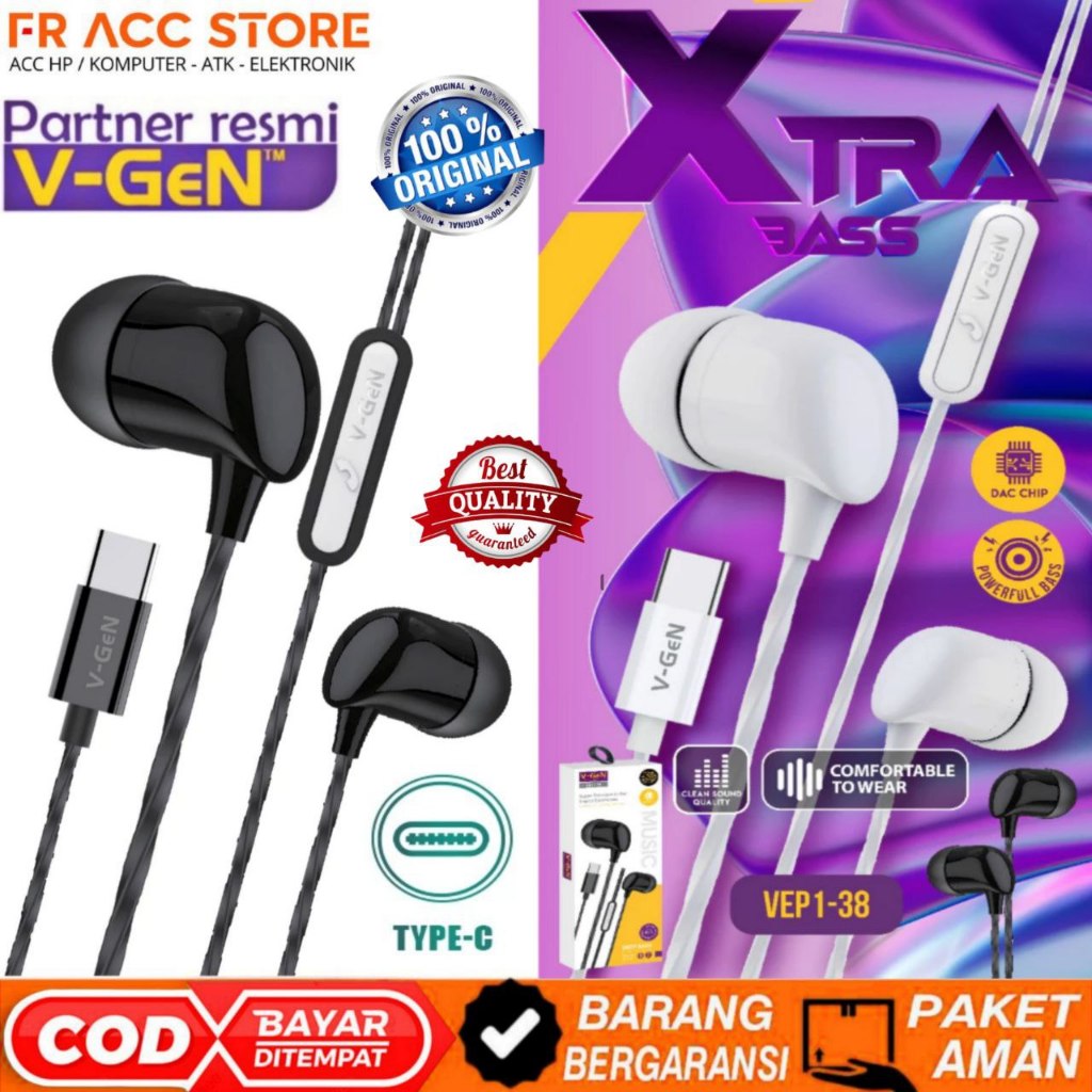 Jual Headset TYPE C VGEN VEP1-38 TYPE C Stereo Earphones Dac Chip DEEP ...