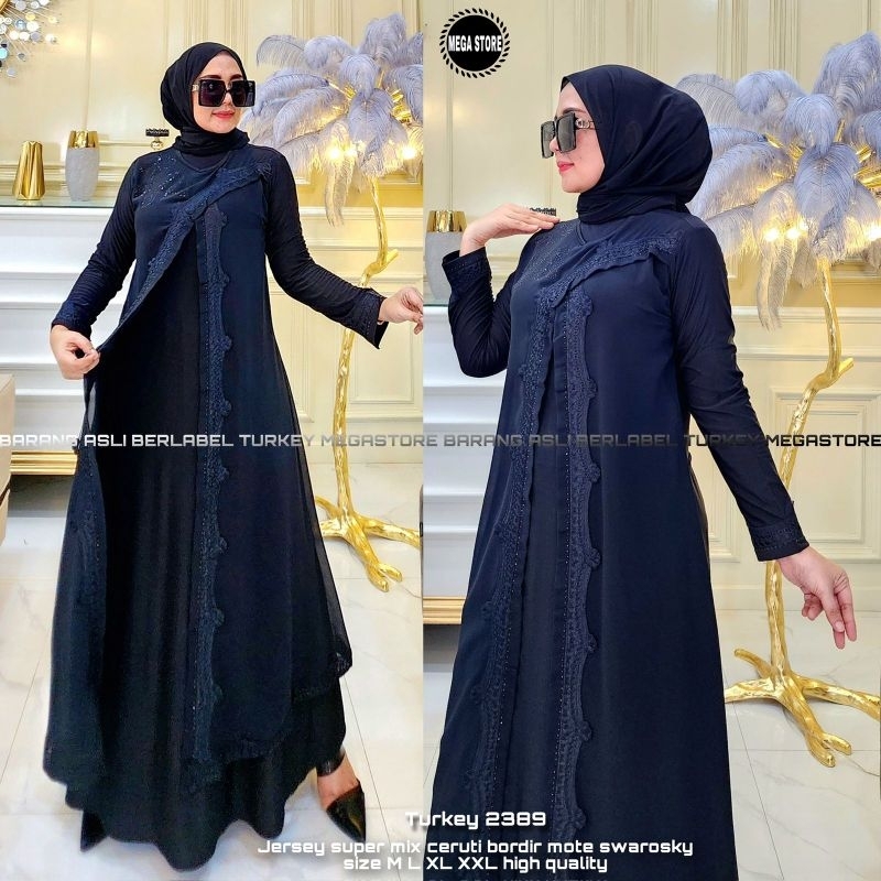 Jual Gamis abaya turkey / dress abaya hitam bahan jersy mix ceruty ...