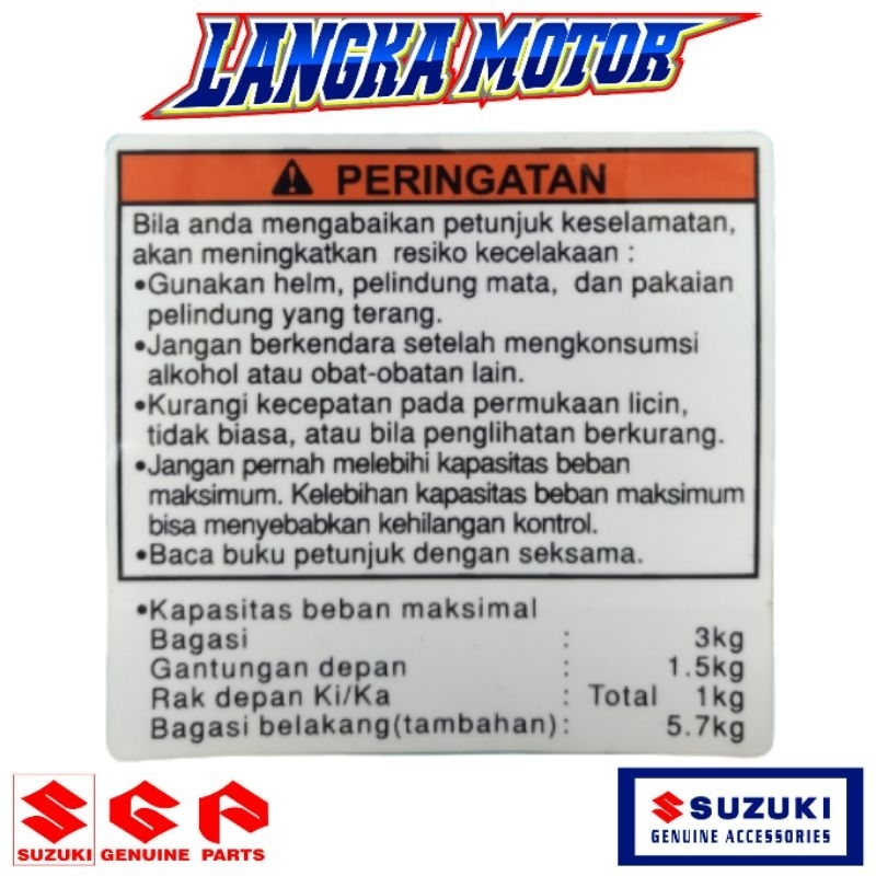 Jual ORI SGP Label Stiker PERINGATAN UMUM dan KAPASITAS BEBAN Suzuki ...
