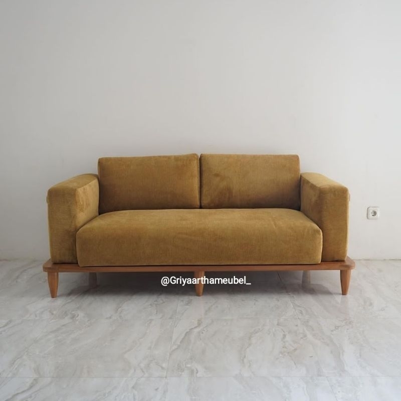 Jual sofa jati 2 seater minimalis, sofa ruang keluarga, sofa jati 2 ...