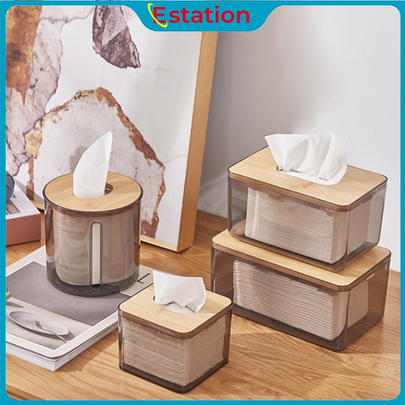 Jual Estation - Tempat Tisu Aesthetic Kotak Tisu Kayu Transparan Kotak ...