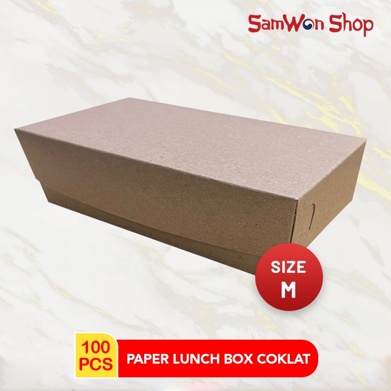 Jual PAPER LUNCH BOX @100 PCS - BOX KOTAK MAKAN KERTAS COKLAT PREMIUM ...