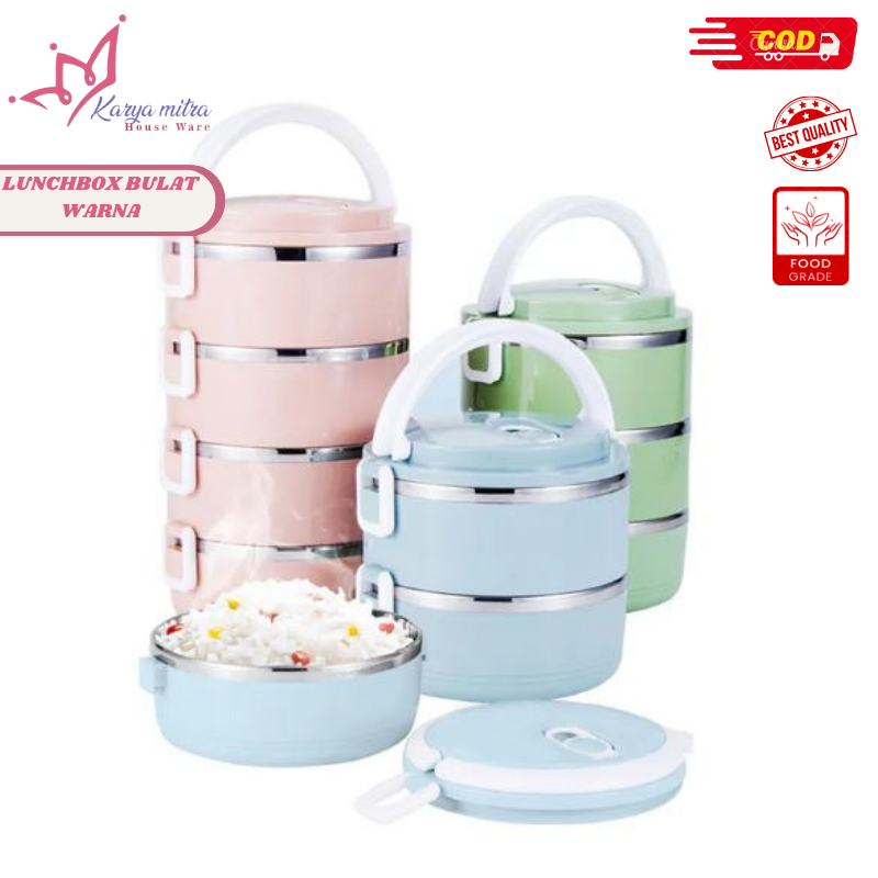 Jual Lunch box Bulat Susun Warna/Rantang Susun Warna | Shopee Indonesia