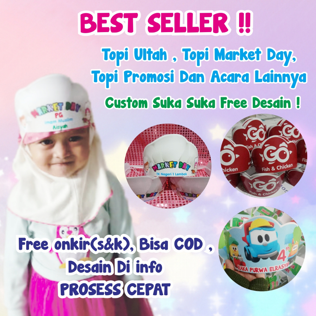Jual TERMURAH! Topi ulang tahun custom topi market day topi kreasi topi ...