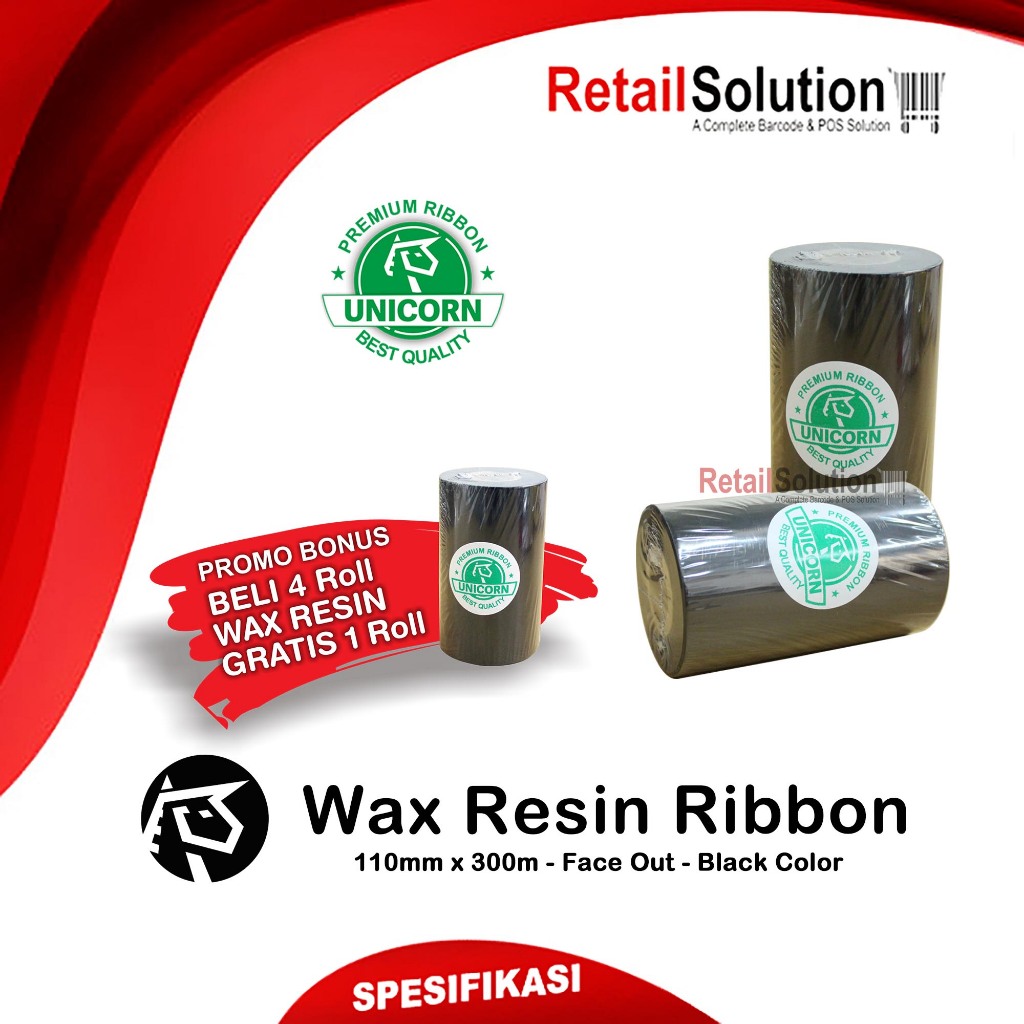 Jual Ribbon Tinta Barcode Label - Unicorn Wax Resin 110 x 300 M 110x300 ...