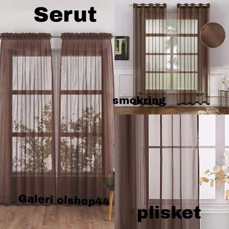 Jual Vitrase model serut vitrase gorden smokring polos coklat | Shopee ...