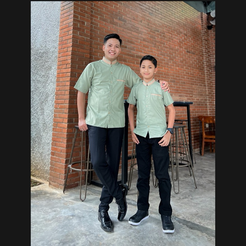 Jual Baju koko couple ayah dan anak warna sage | Shopee Indonesia
