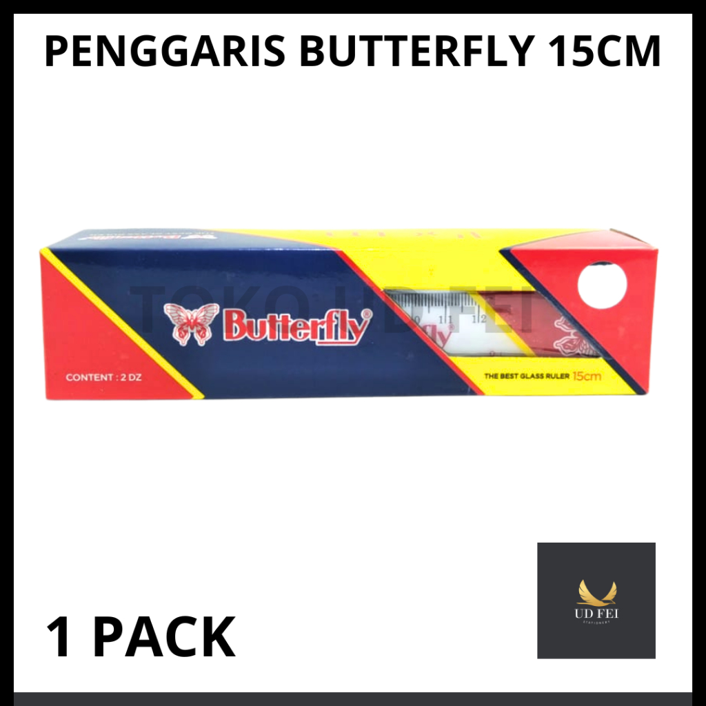 Jual (1 PACK) Penggaris/Pengaris/Mistar/Ruler Plastic Butterfly 15 cm ...