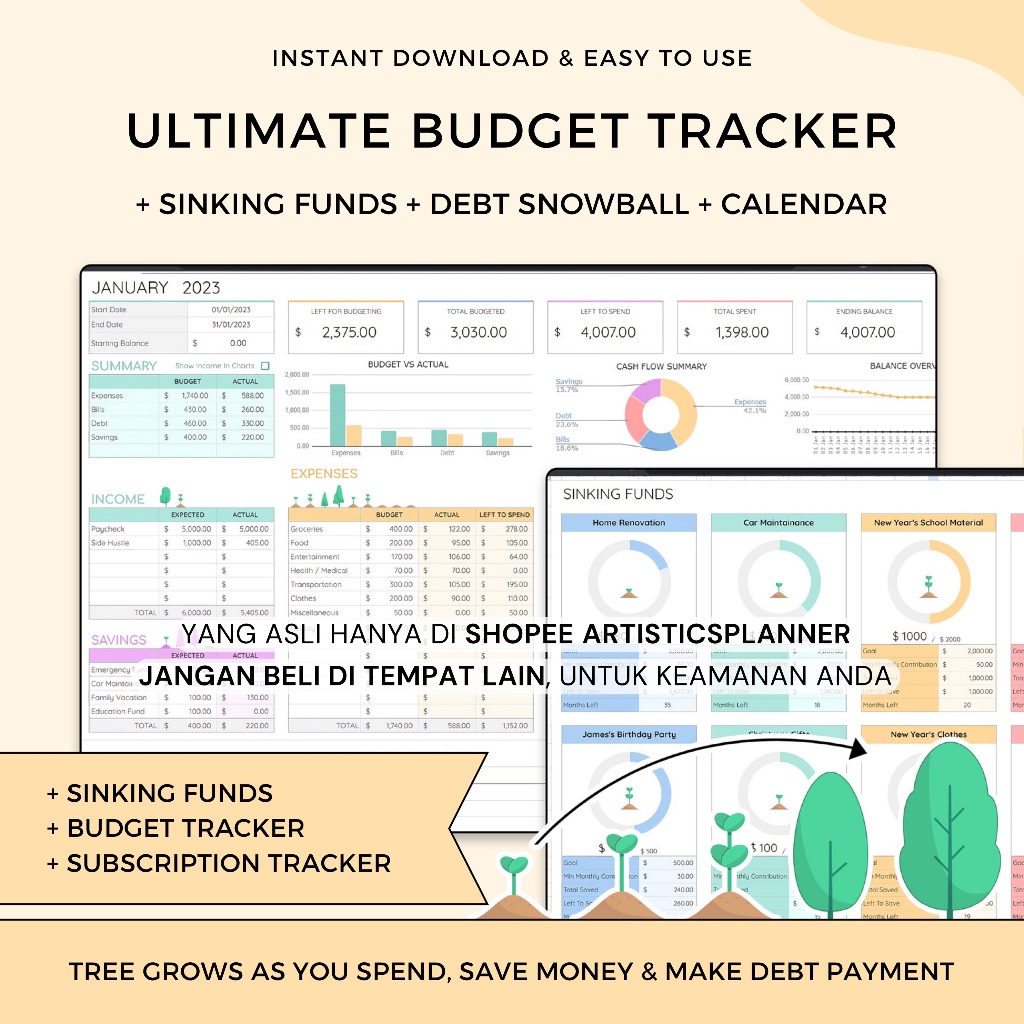 Jual Ultimate Budget Tracker Monthly Budget Spreadsheet Budget Template ...