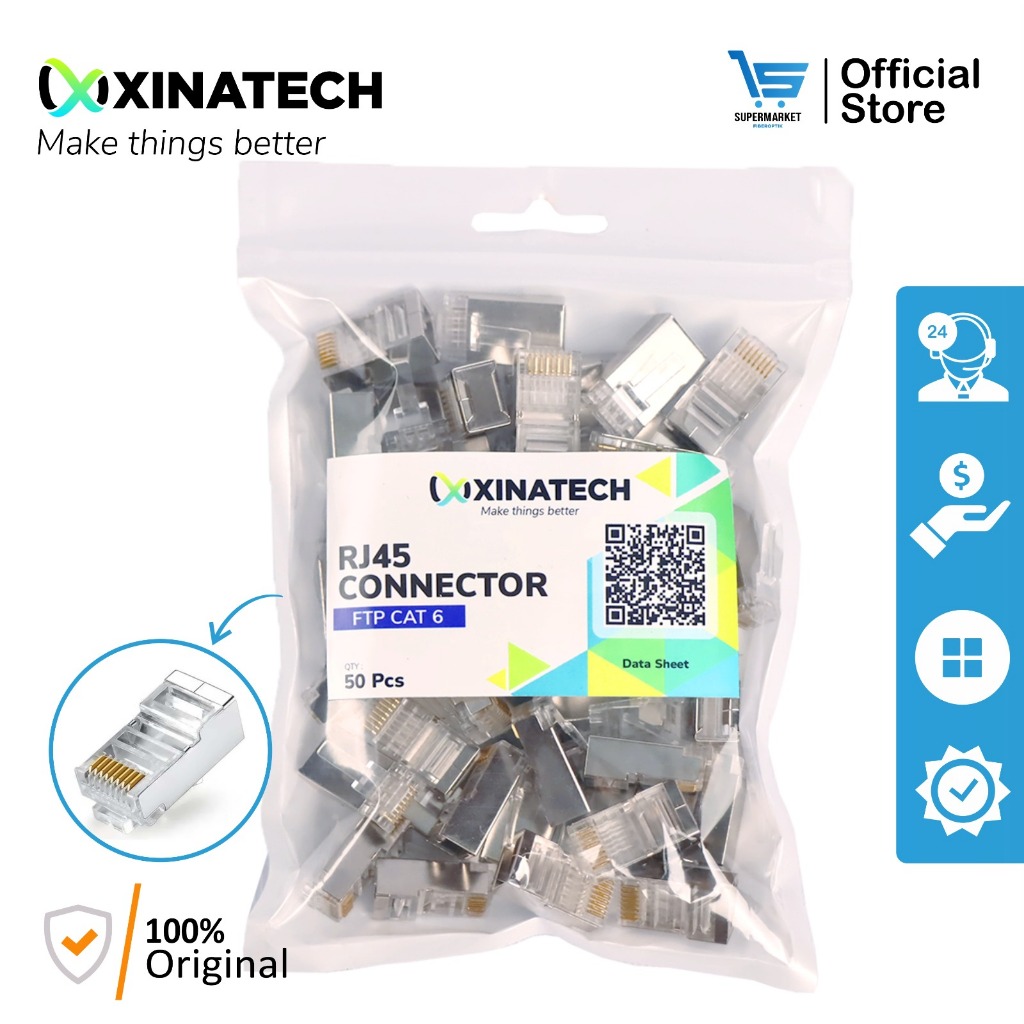 Jual CONNECTOR RJ45 FTP CAT 5e 1Pack 50pcs / Konektor Kabel LAN FTP STP ...