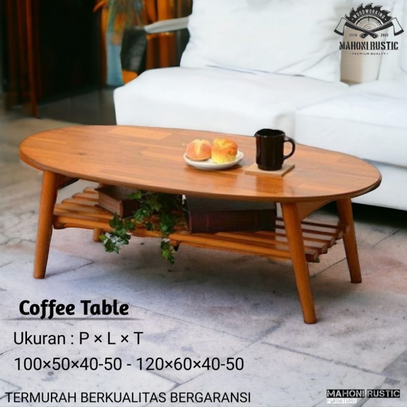 Jual Meja kayu oval meja kopi ruang tamu top table coffee table ...
