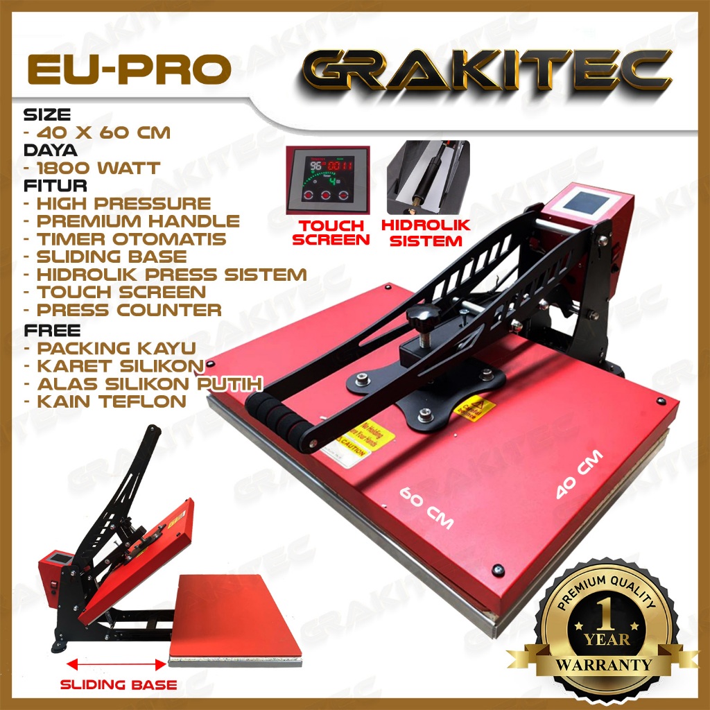 Jual Mesin Heat Press Sablon Kaos Sliding 40x60 EU PRO Super High ...