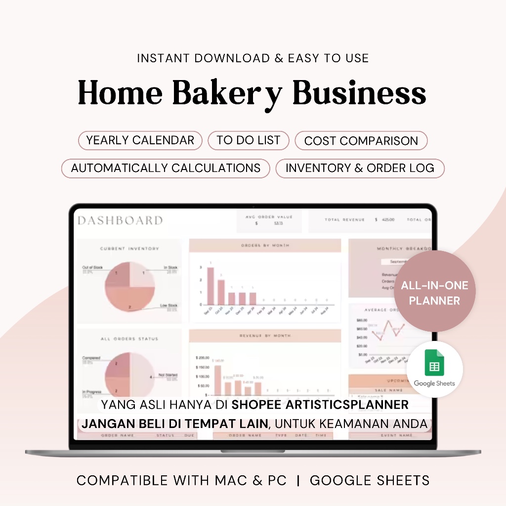 Jual Home Bakery Business Planner Spreadsheet | Recipe Cost Calculator ...