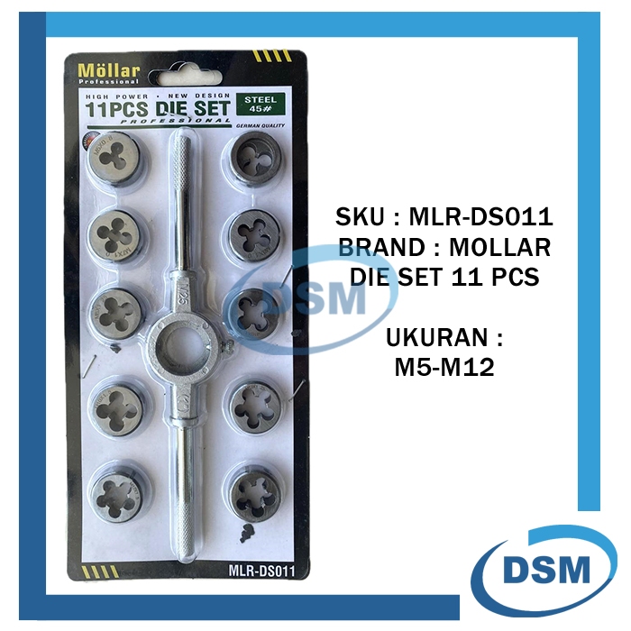 Jual MOLLAR Die Set 11 pcs M5-M12 Mata Gagang Senai Ulir Baut Drat ...