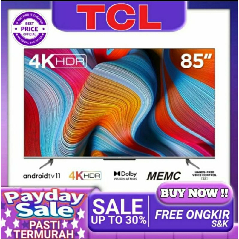Jual LED TV TCL 85c645 Smart TV 85 Inch GOOGLE TV QLED 4K Dolby Vision ...