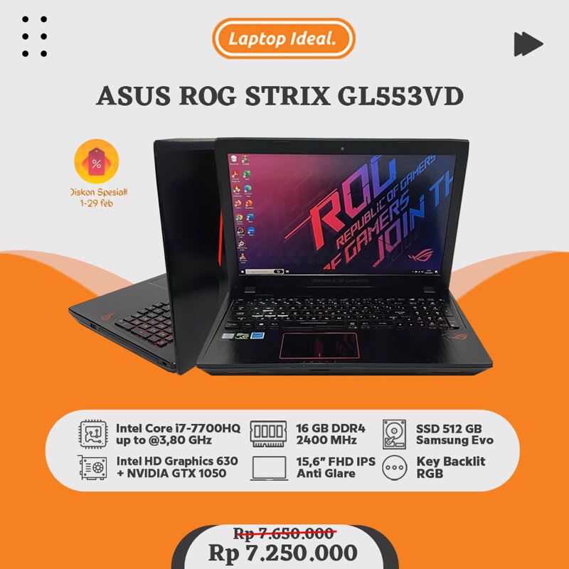 Jual ASUS ROG STRIX GL553VD (2017) GAMING i7 gen 7 RAM 16 GB SSD 512 GB ...