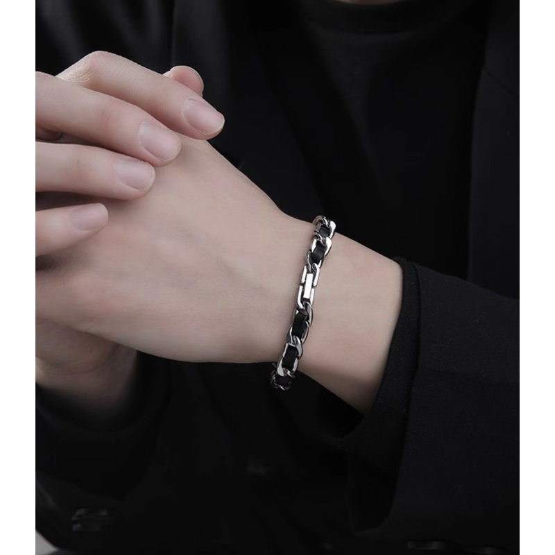 Jual GELANG RANTAI TITANIUM SELIPAN KULIT ELEGAN MODEL PUNK | GELANG ...