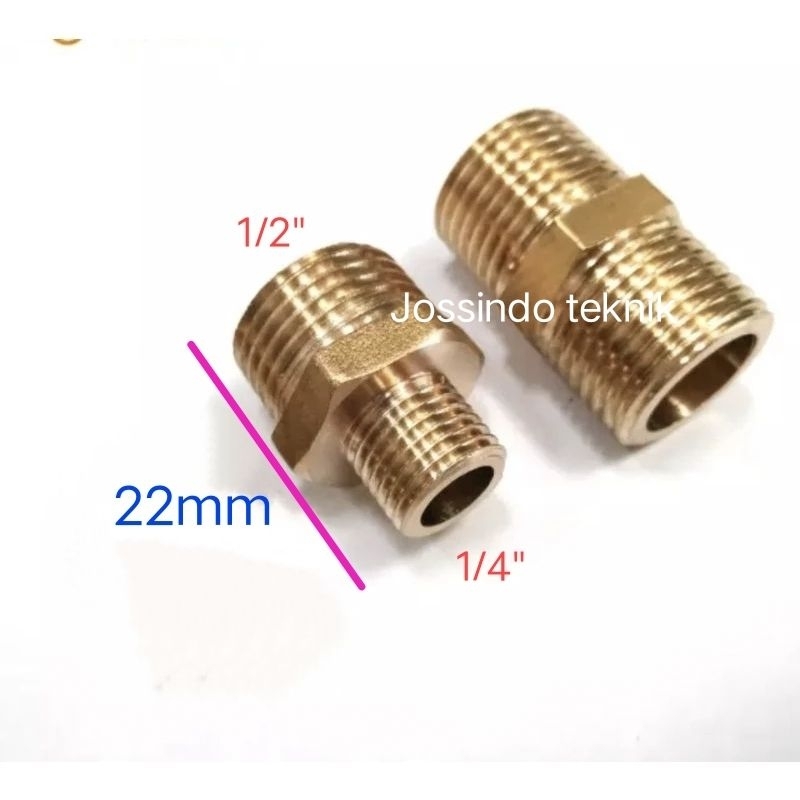 Jual double nepel 1/4x1/2 Kuningan / double nepel 1/2x1/4 kuningan | Shopee Indonesia