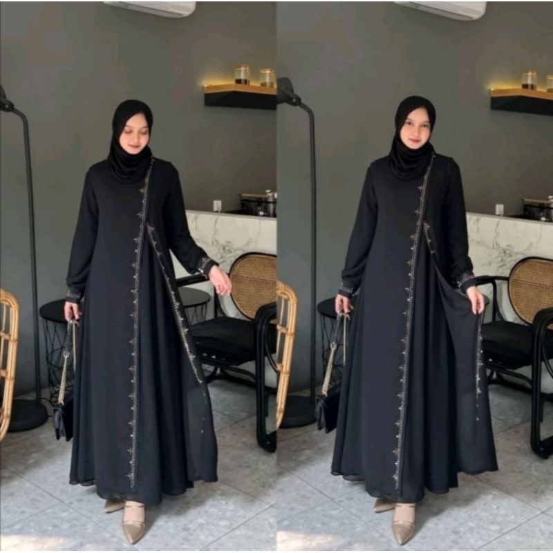 Jual Tera Dress Ceruty Abaya Hitam Turkey Gamis Syari Muslimah Dress ...
