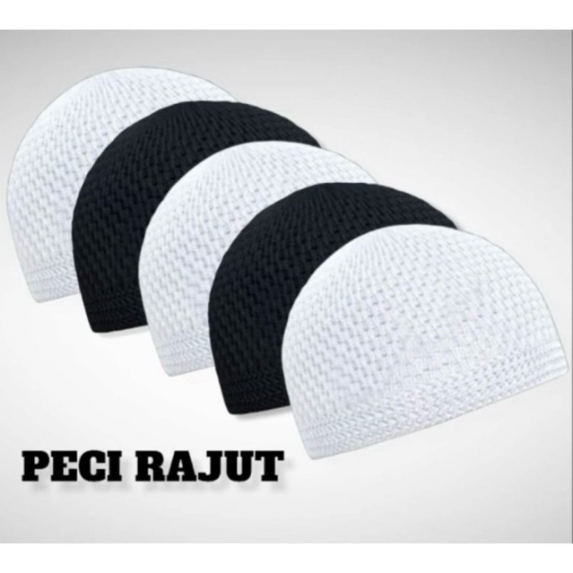 Jual (ECER)PECI KOPYAH RAJUT MURAH HITAM PUTIH | Shopee Indonesia