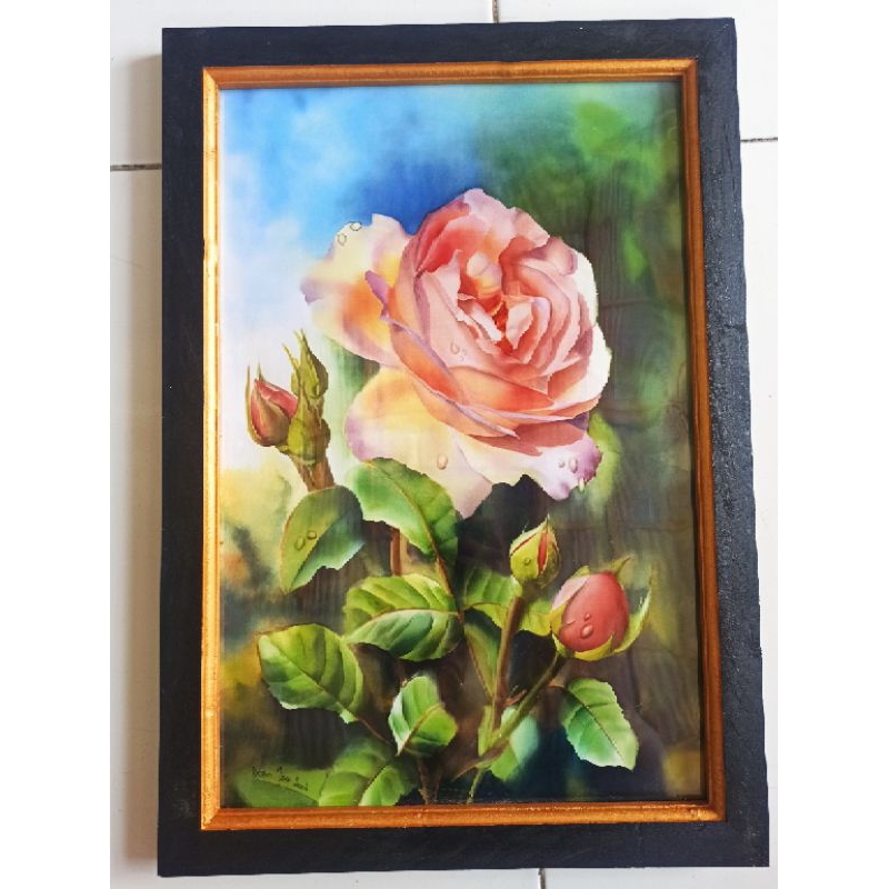 Jual hiasan dinding cetak poster bunga mawar mekar indah plus bingkai ...