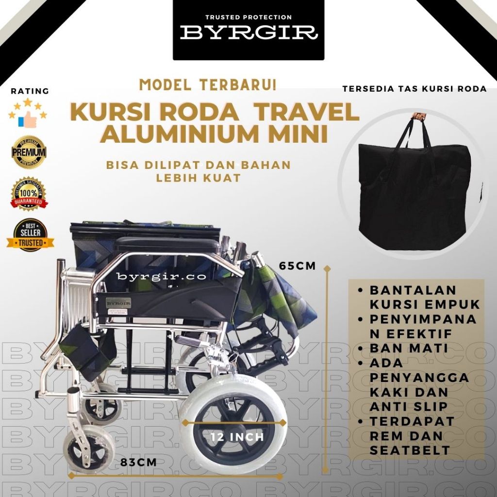 Jual BYRGIR Kursi Roda Lipat Travel Foldable Wheelchair Ban Mati Ukuran ...