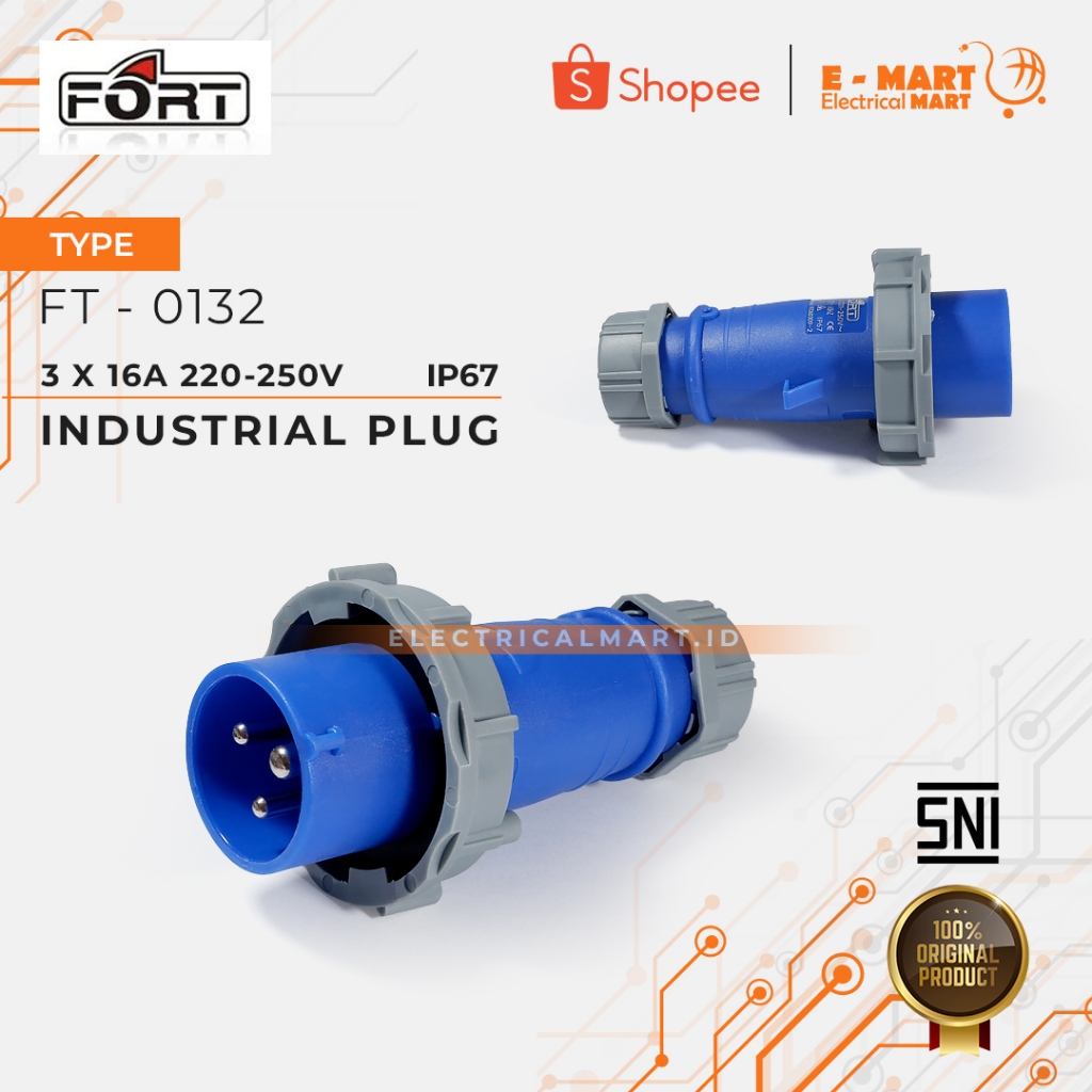 Jual FORT Industrial Plug 3 x 16A IP67 FT-0132 Male 1Phase | Shopee ...