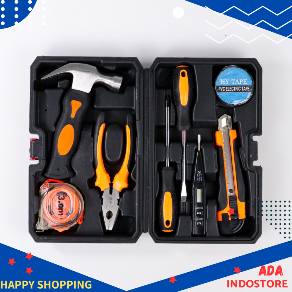 Jual Alat Set Perkakas Tang Palu Obeng Cutter Meteran 8 in 1 | Shopee ...