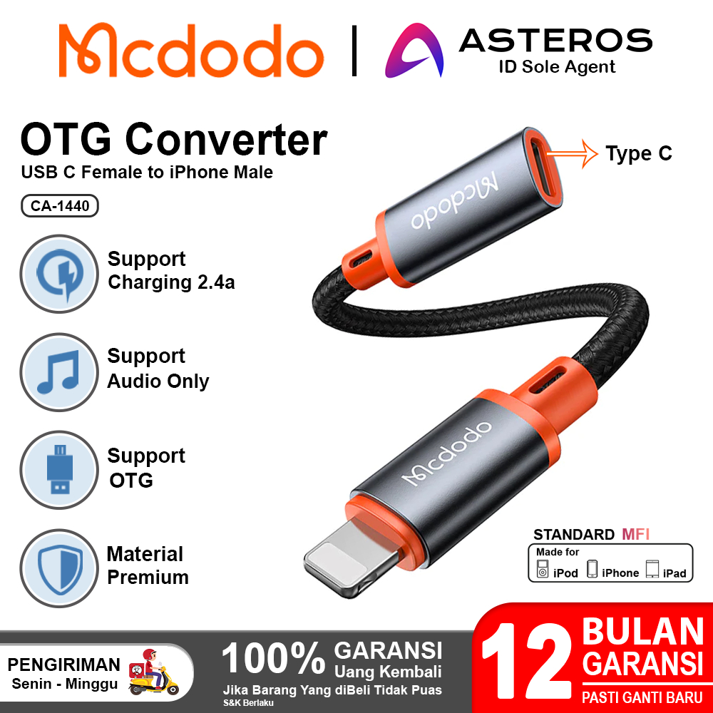 Jual MCDODO OTG Converter Type C To Lightning Data Transfer Audio & Charger CA-1440 | Shopee ...