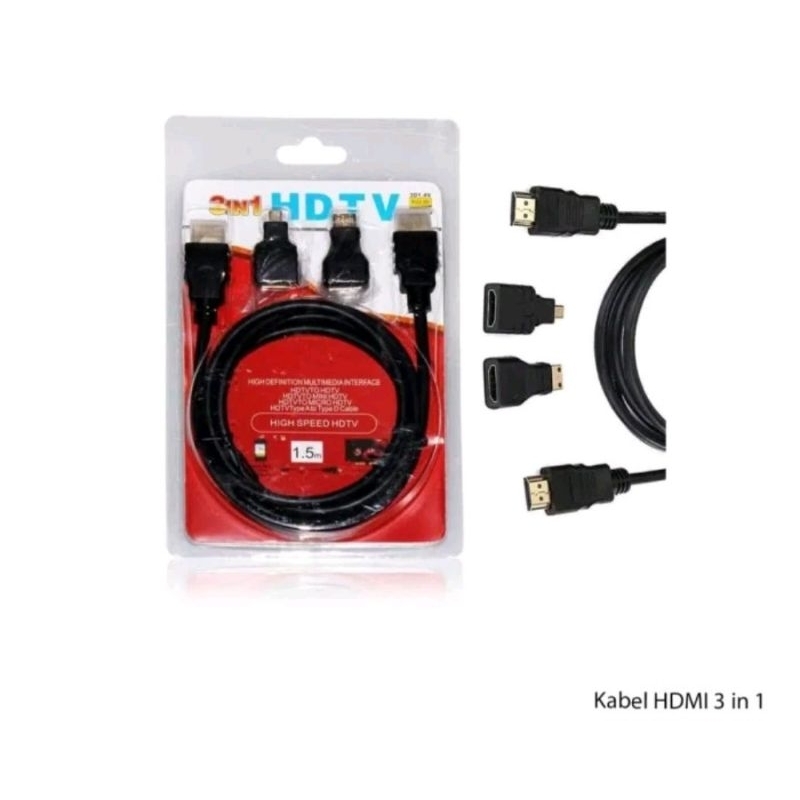 Jual KABEL HDMI 3 IN 1 (MICRO, MINI, HDMI) hdmi 3in1 | Shopee Indonesia