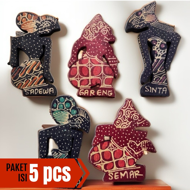 Jual Magnet Kulkas Lukis Wayang Kayu Batik (Paket isi 5 pcs) Souvenir Oleh Oleh Wayang Karakter ...