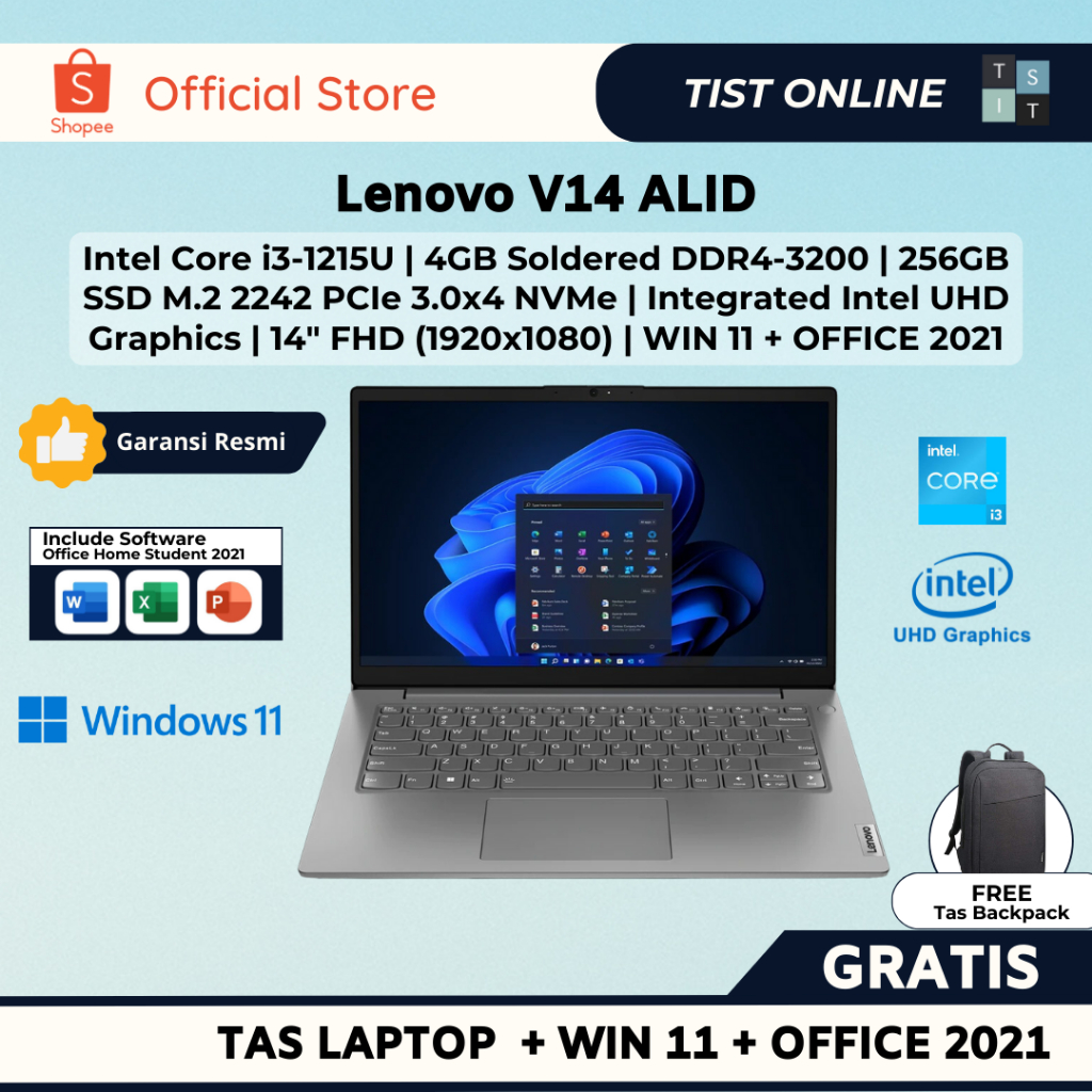 Jual Lenovo V14 G3 i3 1215U W11 OHS 2021 4GB 256GB 14"FHD V14 G3 ALID ...