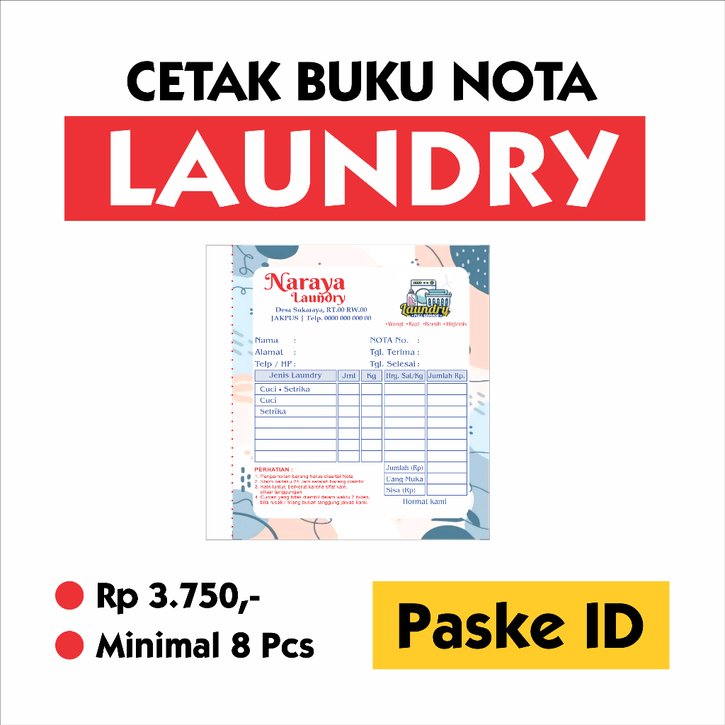 Jual CETAK BUKU NOTA LAUNDRY | BISA CUSTOM USAHA SENDIRI | NOTA LAUNDRY ...