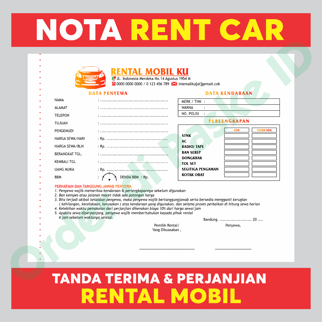 Jual CETAK NOTA TANDA TERIMA RENT CAR RENTAL MOBIL CUSTOM SENDIRI ...