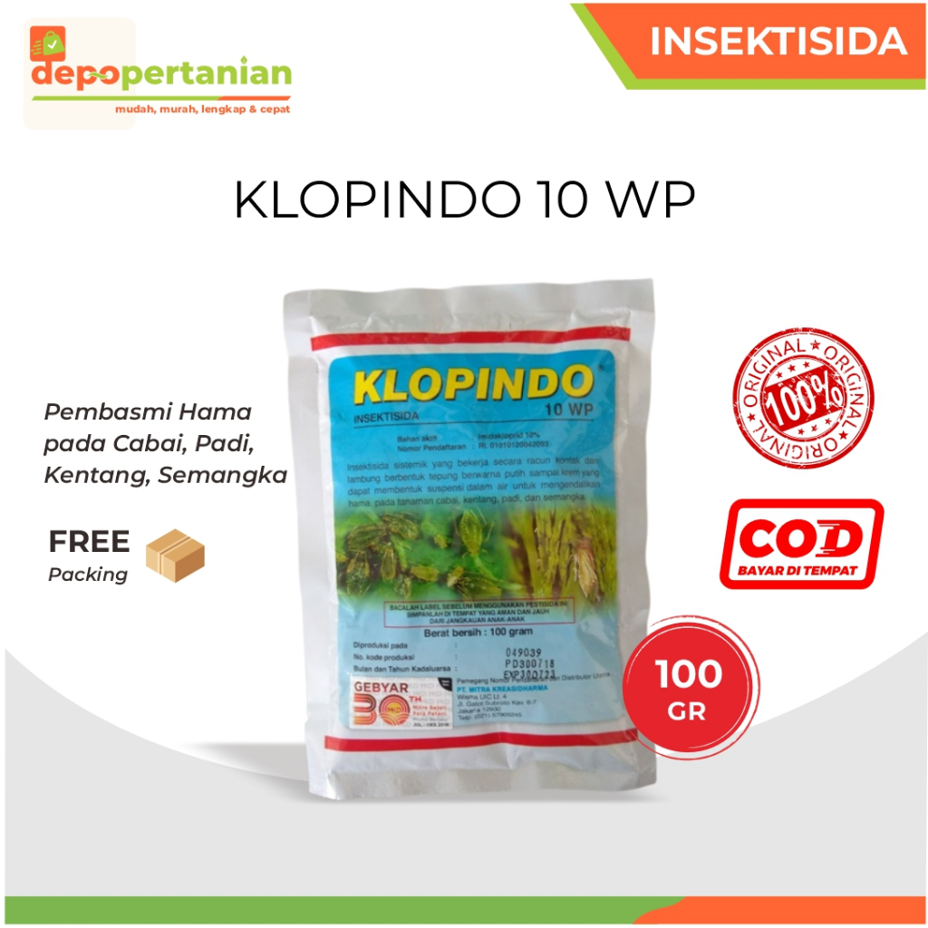 Jual Insektisida Klopindo 10 WP 100 gram Bahan Aktif Imidakloprid Pembasmi Hama Kutu Tanaman ...