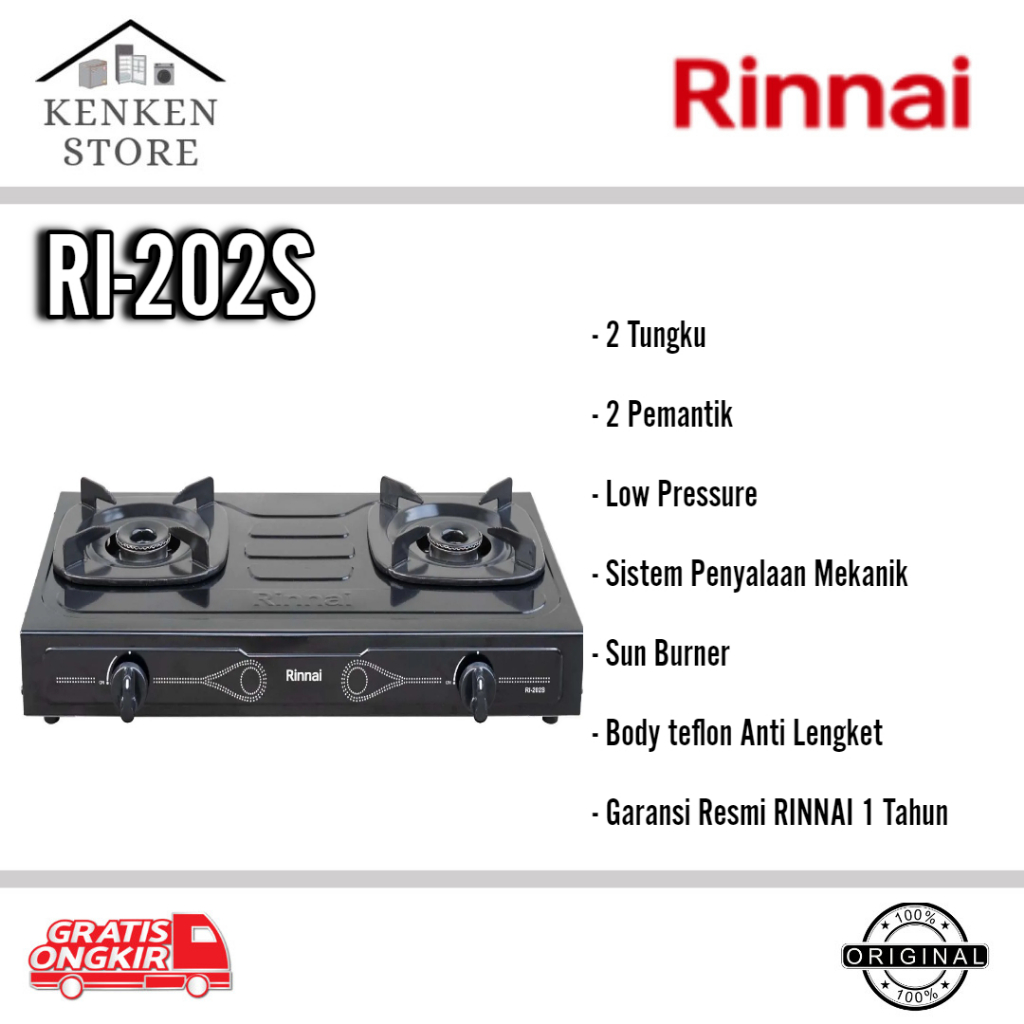 Jual KOMPOR GAS 2 TUNGKU RINNAI RI-202S | Shopee Indonesia