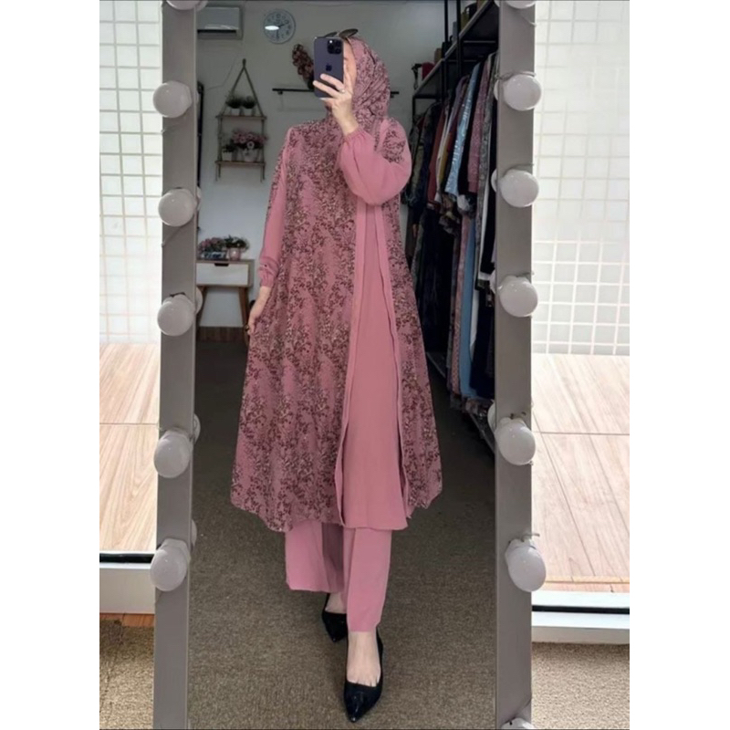 Jual ONE SET KANAYA VIRAL TUNIK CERUTY MIX CRINKLE NEW - SETELAN LONG ...