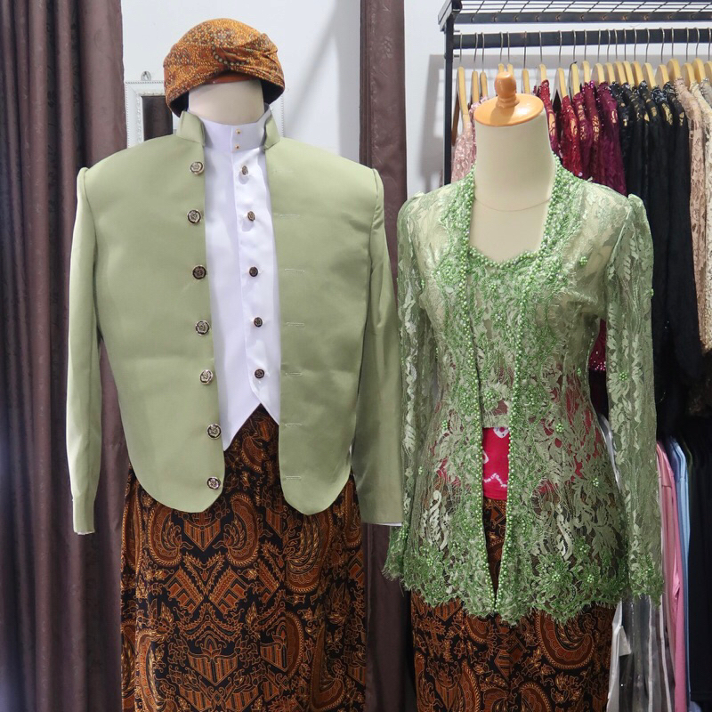 Jual Ready Busana Prewedding Adat Jawa Beskap Hawes Sage Green Kebaya ...