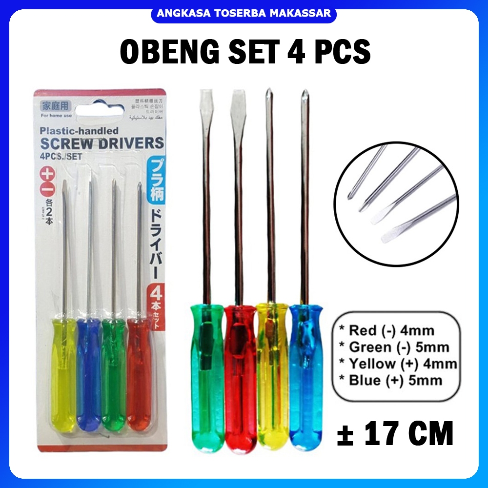 Jual Obeng Set 4 PCS Bunga Plus Minus Warna Sekrup Screw Driver 4 5 MM ...