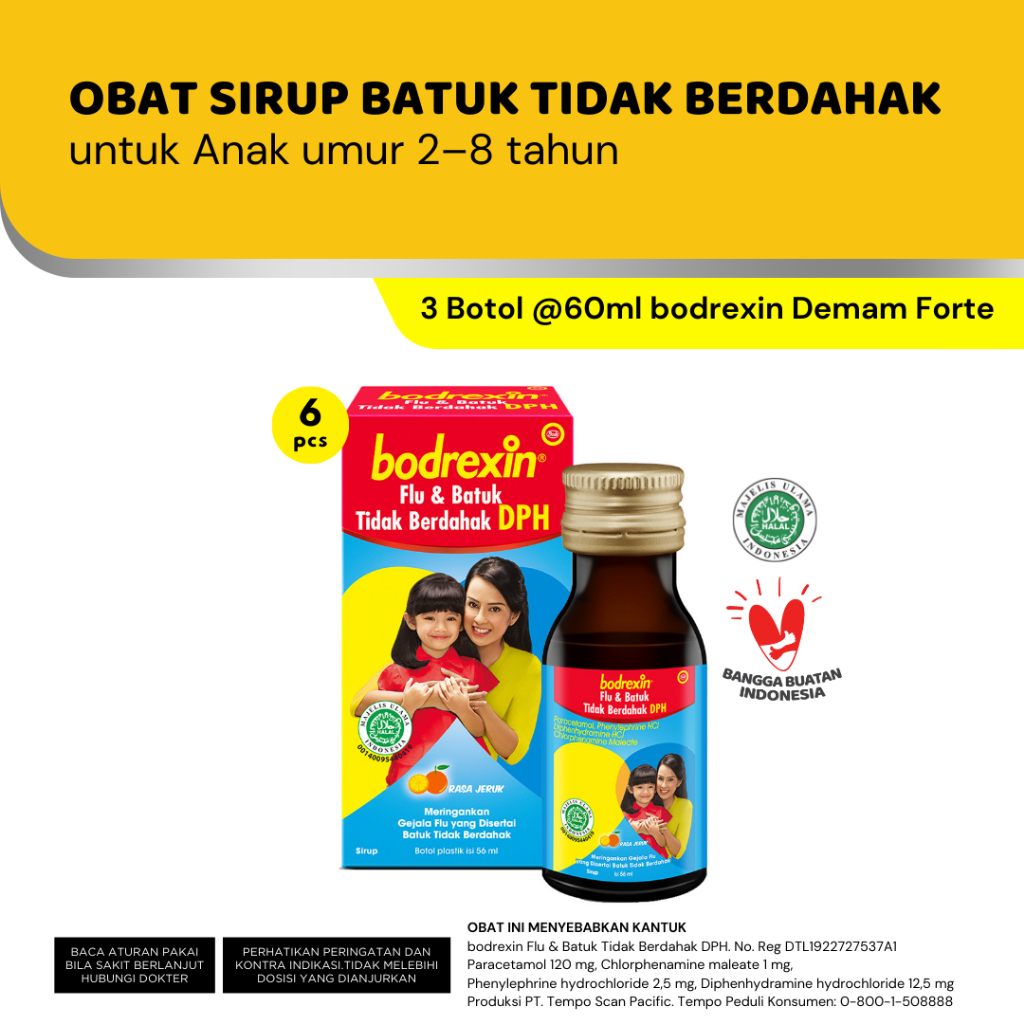 Jual Bodrexin Flu dan Batuk Tidak Berdahak Syrup 56mL/6 Botol [Exp : 01.2027] | Shopee Indonesia