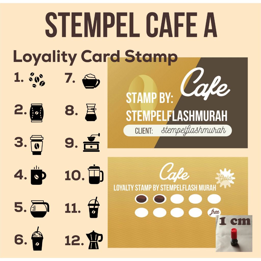 Jual stempel promo cafe A 1cm loyality kartu nama member card coffee ...